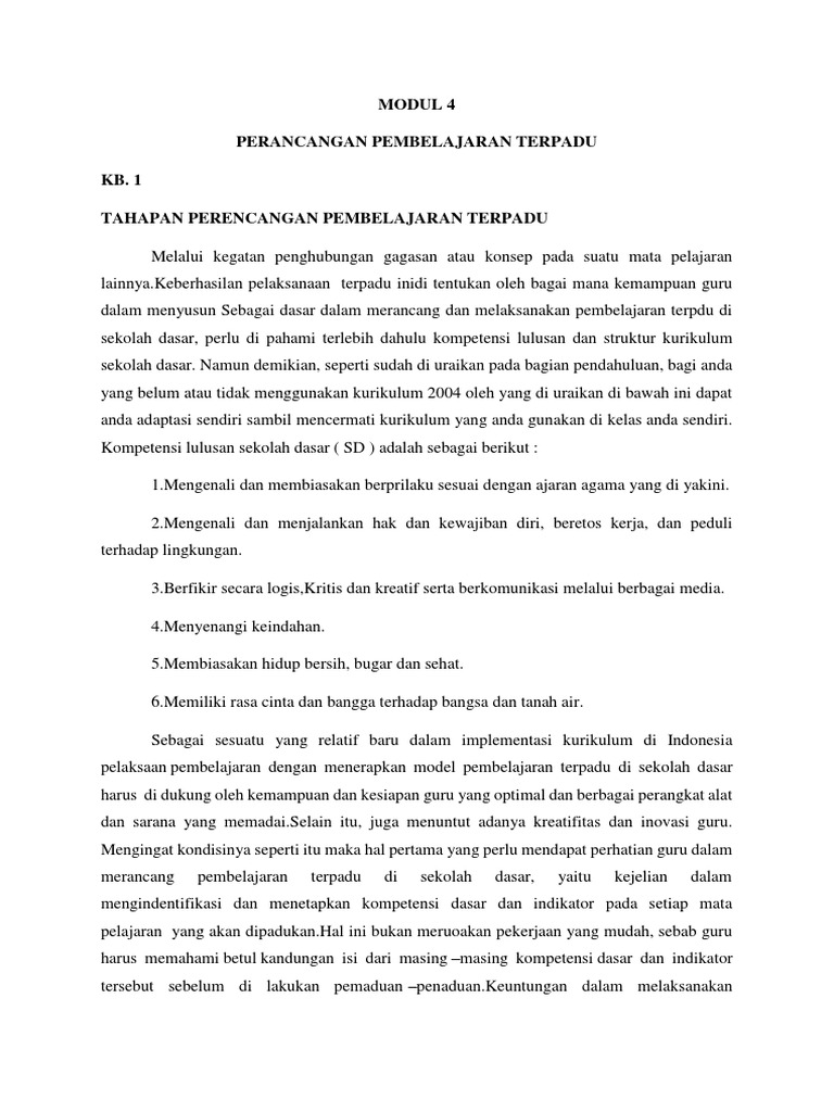 Resume Pembelajaran Terpadu Modul 4 | PDF | Karier & Perkembangan