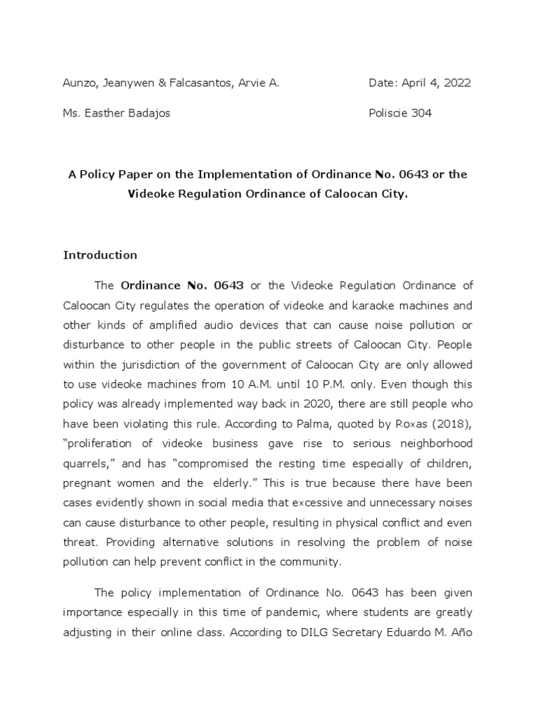 Caloocan City Videoke Ordinance 0643 | PDF