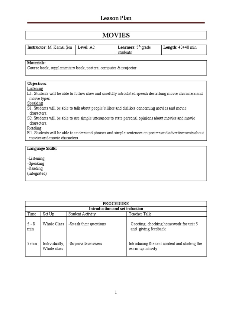 Lesson Plan-Movies | PDF | Lesson Plan | Reading Comprehension