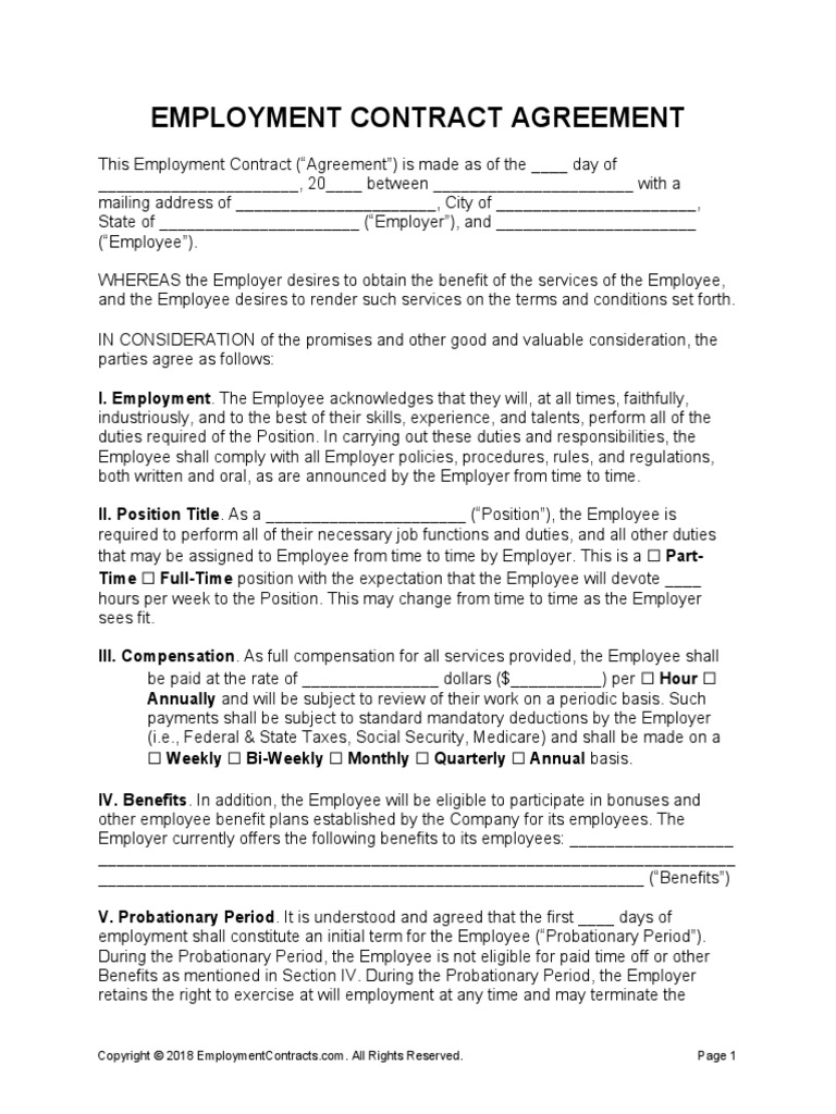 Employment Contract Agreement | PDF | Employment | Justice
