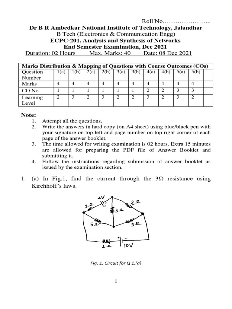 Question Paper ECPC-201 | PDF | Electrical Network | Electronics