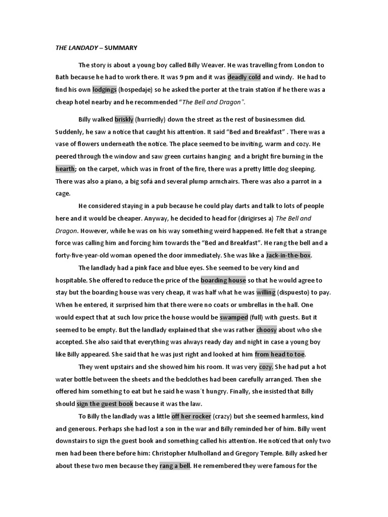Summary THE LANDLADY | PDF