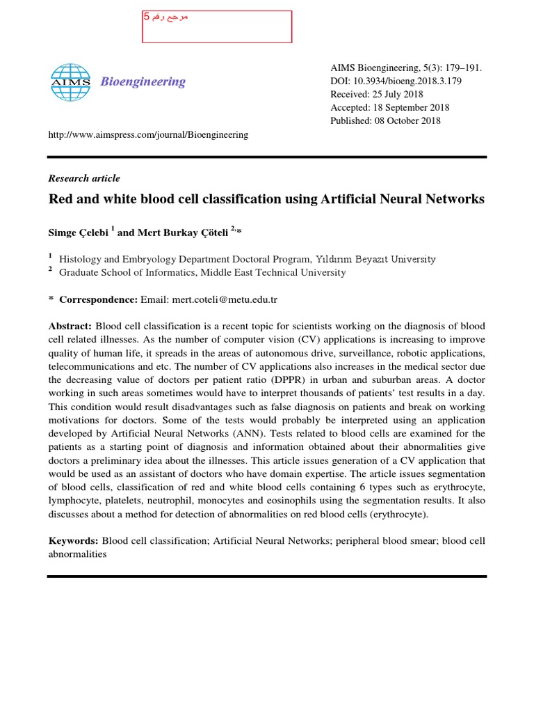 5 - Red and White Blood Cell Classification Using Artificial Neural Networks | PDF | Blood Cell ...
