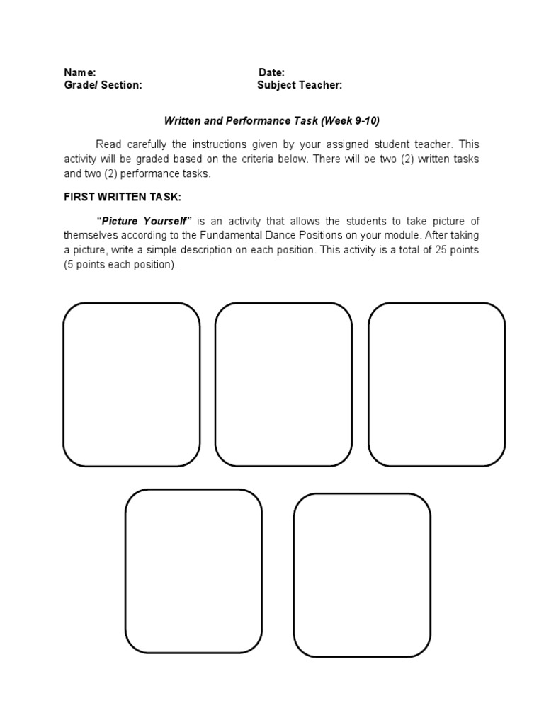 Written and Performance Task (Week 9-10) : Name: Date: Grade/ Section ...