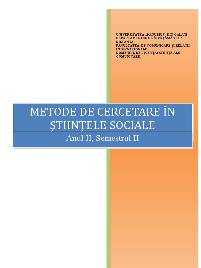 Metode de Cercetare in Stiintele Sociale Unitatea I | PDF