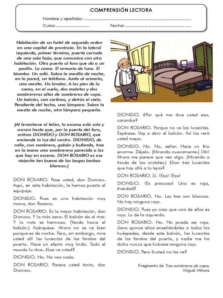 Comprension Lectora Tres Sombreros de Copa Recursosep | PDF