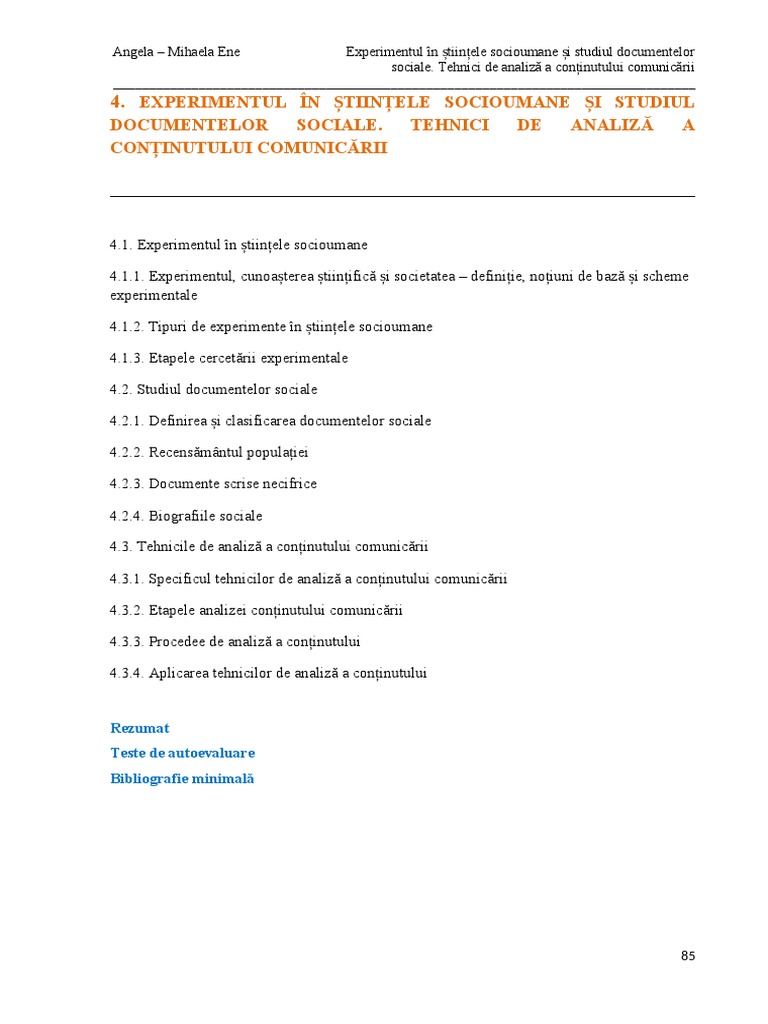 Metode de Cercetare in Stiintele Sociale Unitatea IV | PDF