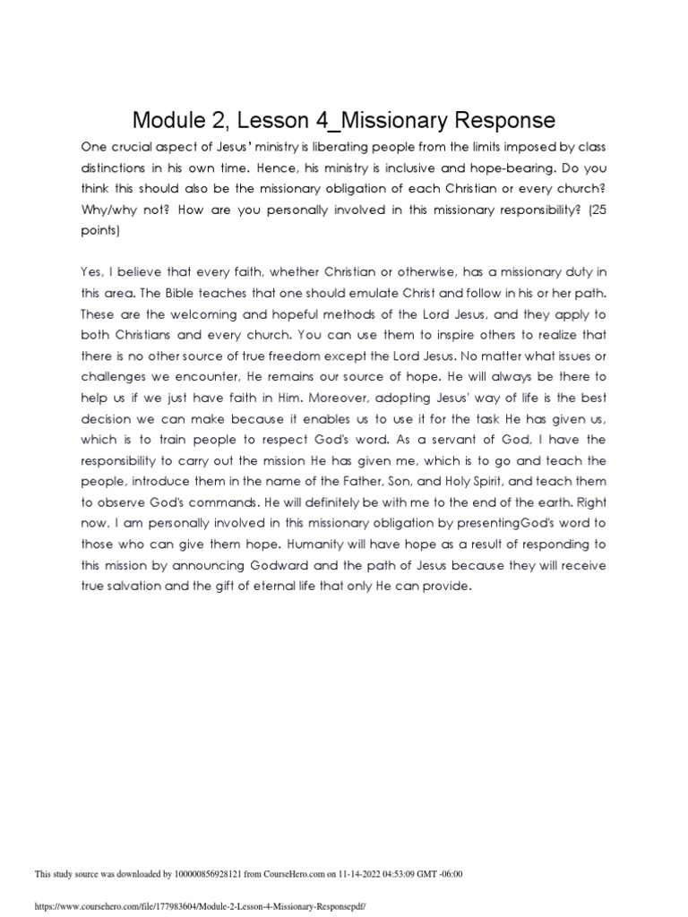 Module 2 Lesson 4 Missionary Response-1 | Download Free PDF | Jesus | Christian Mission