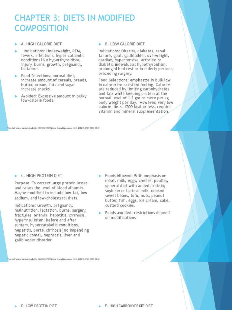 Modified Diets for Health Conditions | PDF | Dieting | Fat