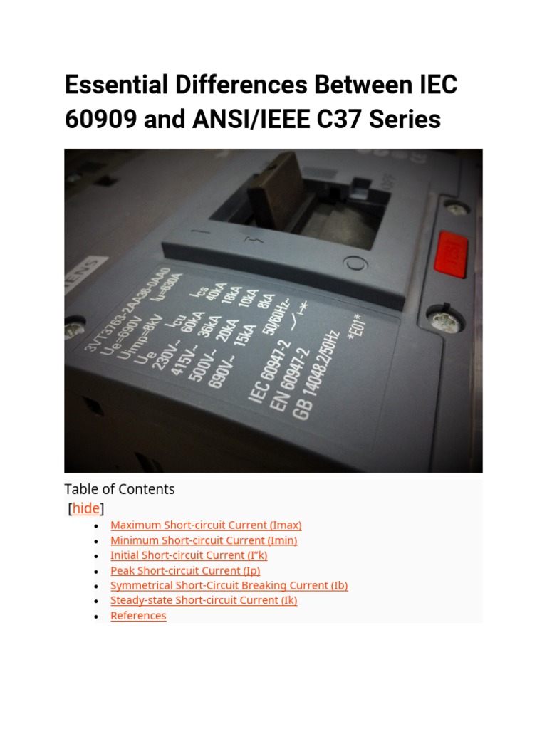 Essential Differences Between IEC 60909 and ANSIIEEE C37 Series | PDF | Electrical Network ...