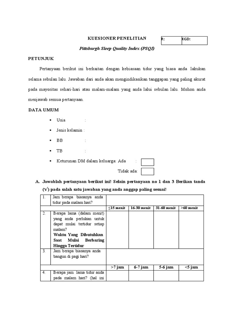 Kuesioner Psqi | PDF