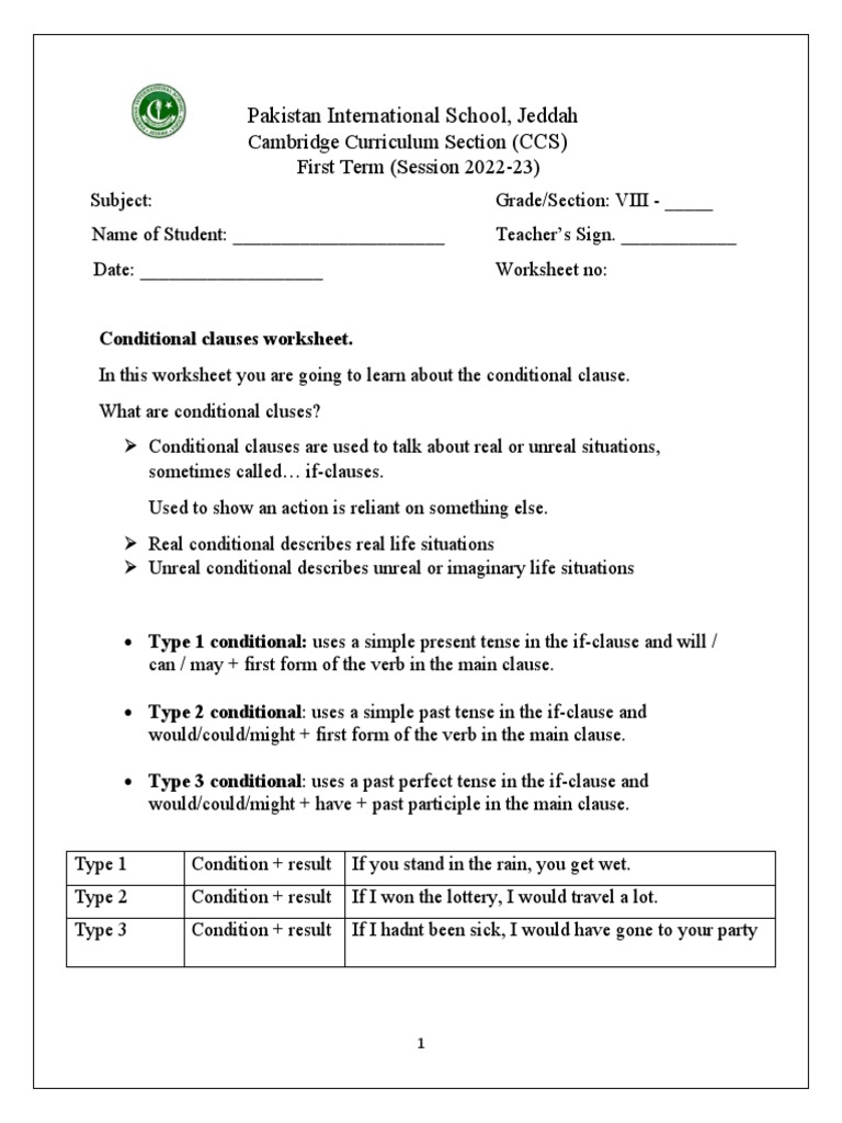Conditional Clauses Worksheet | PDF | Verb | Languages