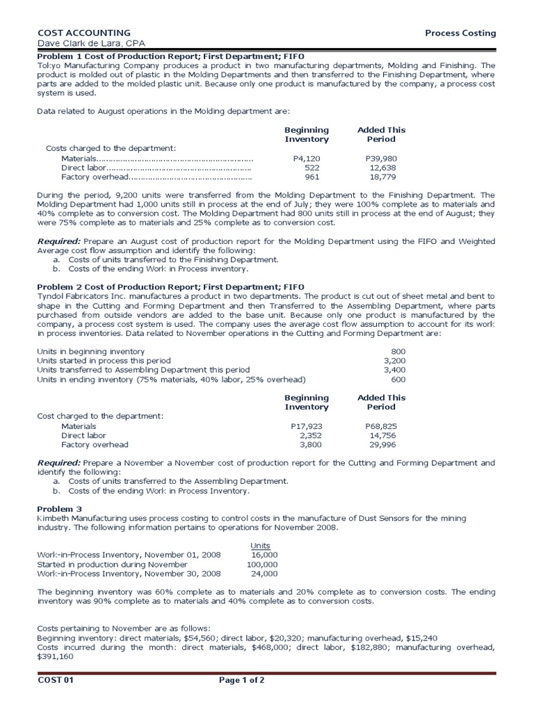 Process Costing | PDF | Inventory | Economies