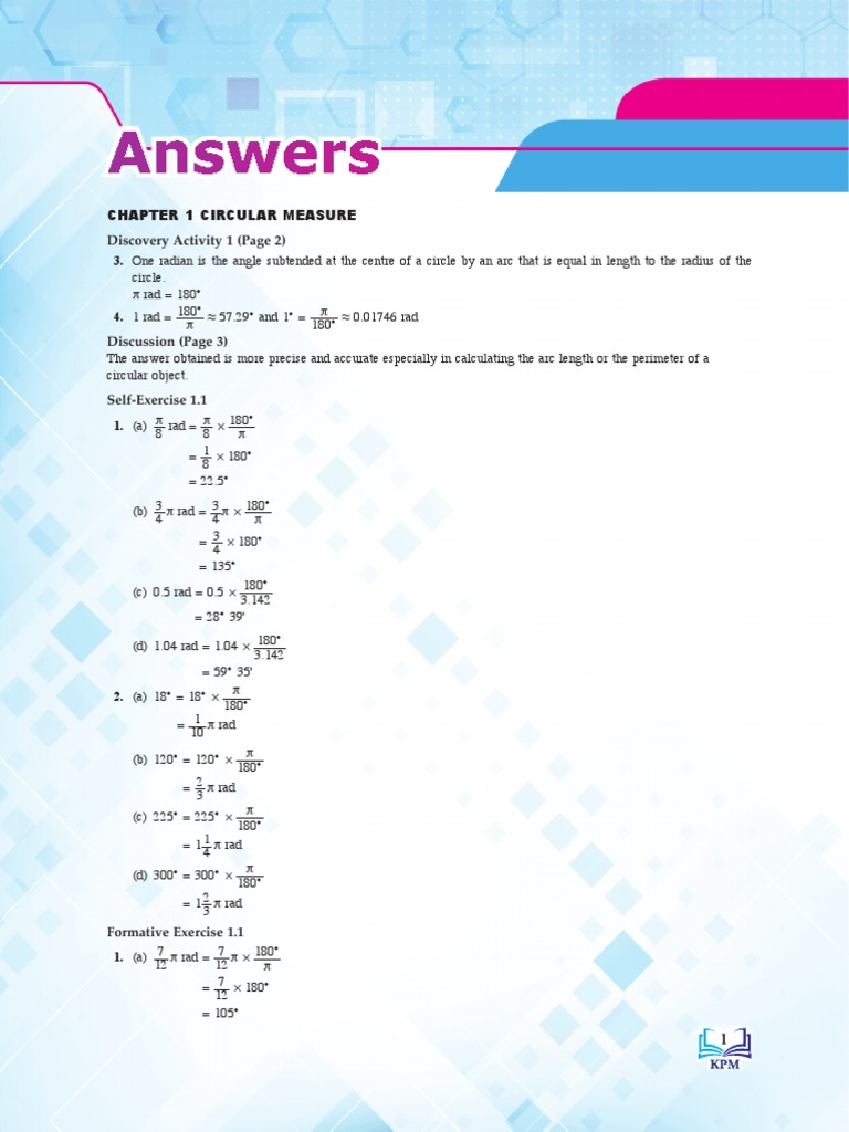 Text Book Additional Mathematics Form 5 (Answers) | PDF | Pi | Triangle Geometry