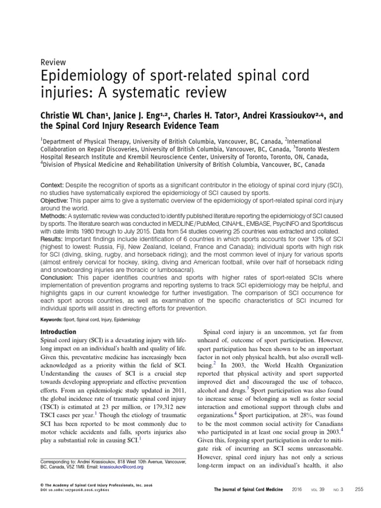 Epidemiology of Sport-Related Spinal Cord Injuries: A Systematic Review | PDF | Spinal Cord ...