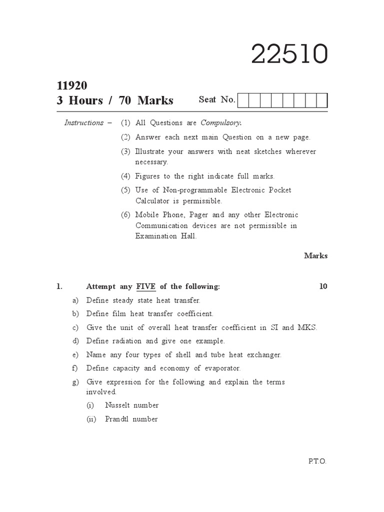 Heat Transfer Exam Questions & Solutions | PDF | Heat Transfer | Water