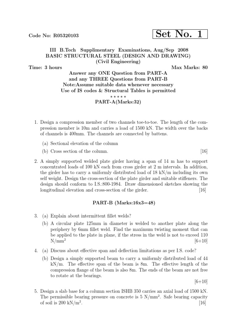 r05320103 Basic Structural Steel (Design and Drawing) | PDF | Beam ...