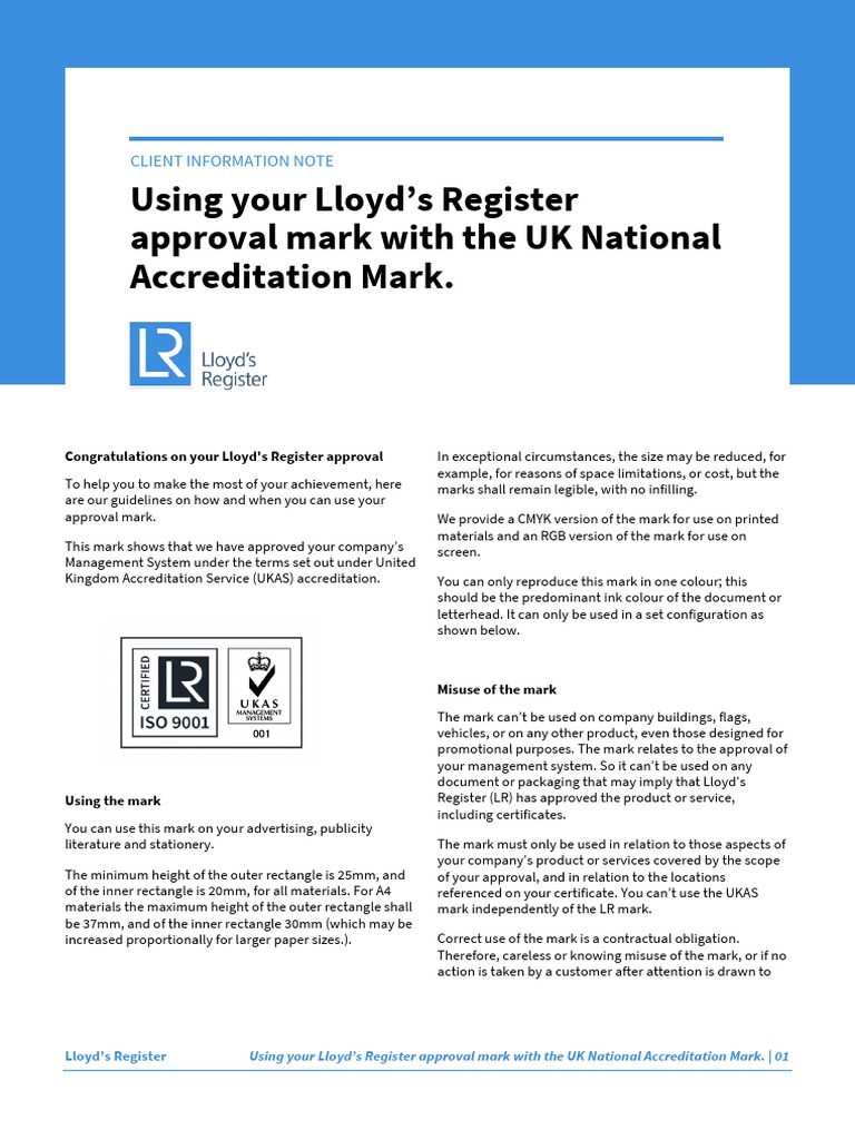 CIN 004 - Using Your LR and UKAS Approval | PDF
