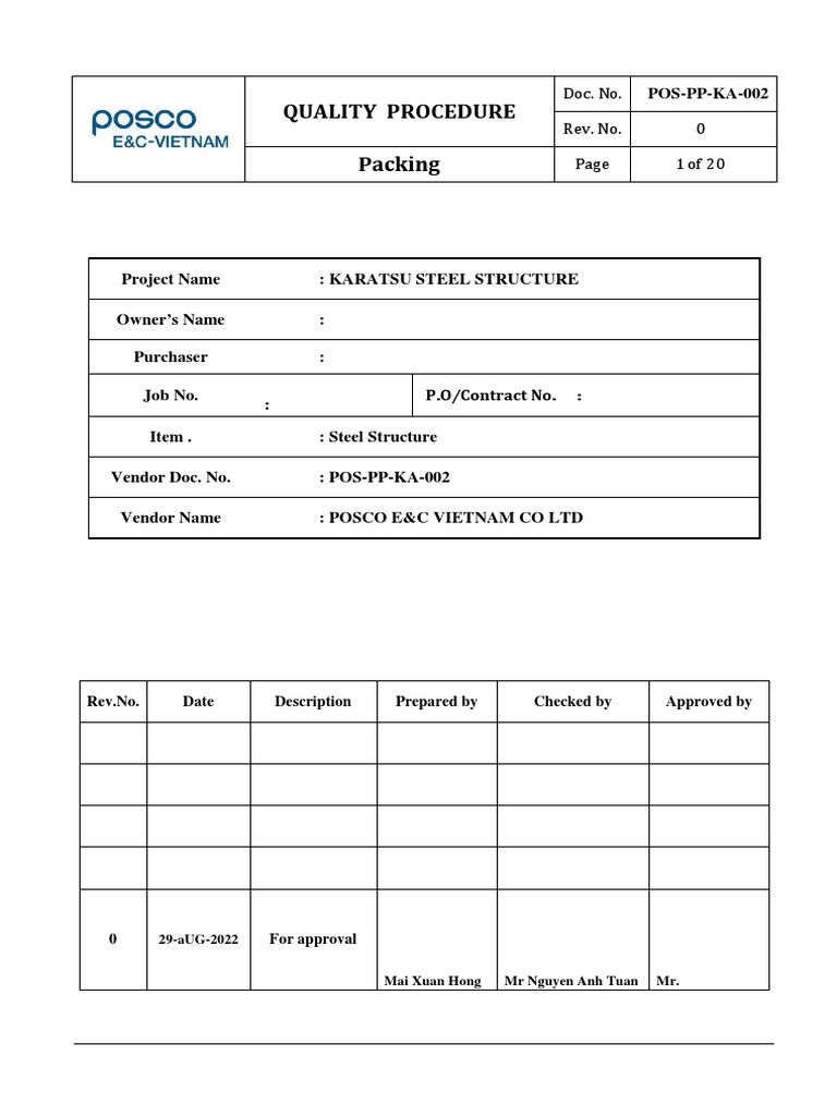 Packing Procedure (STEEL STRUCTURE) | PDF | Pallet | Packaging And Labeling