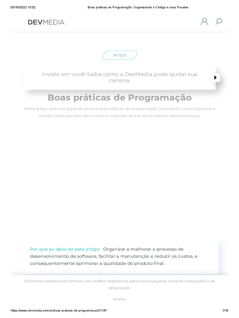 Boas Práticas de Programação - Organizando o Código e Seus Pacotes | PDF