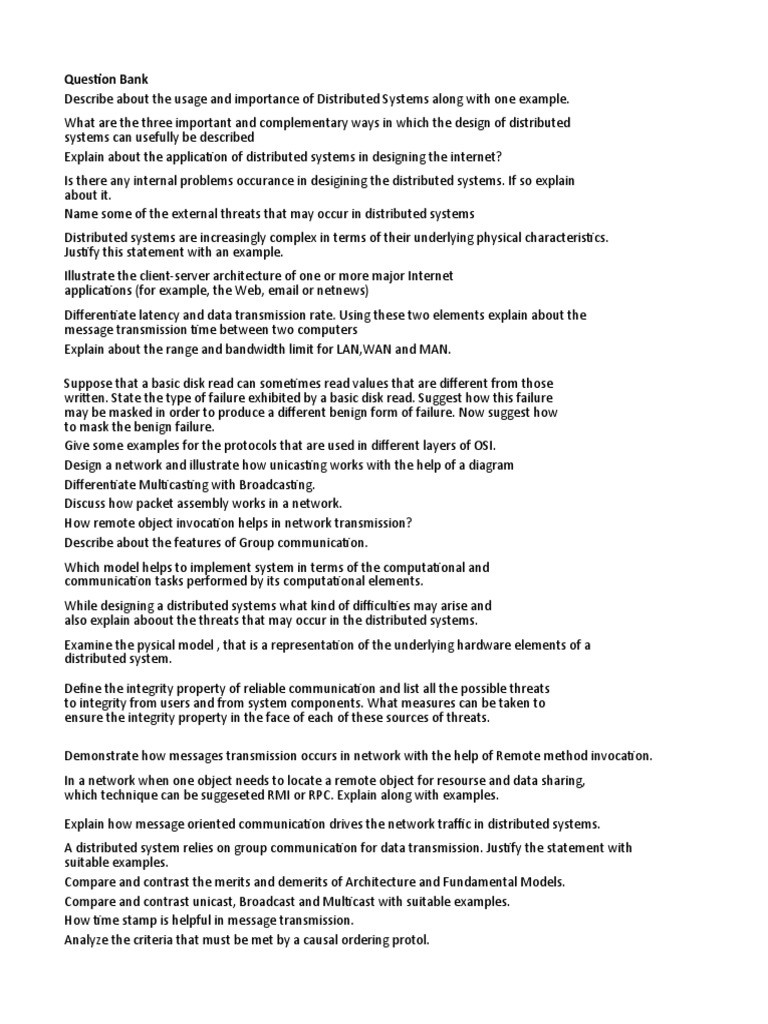 Question - Bank For 20CS5903 Principles of Distributed Systems ...
