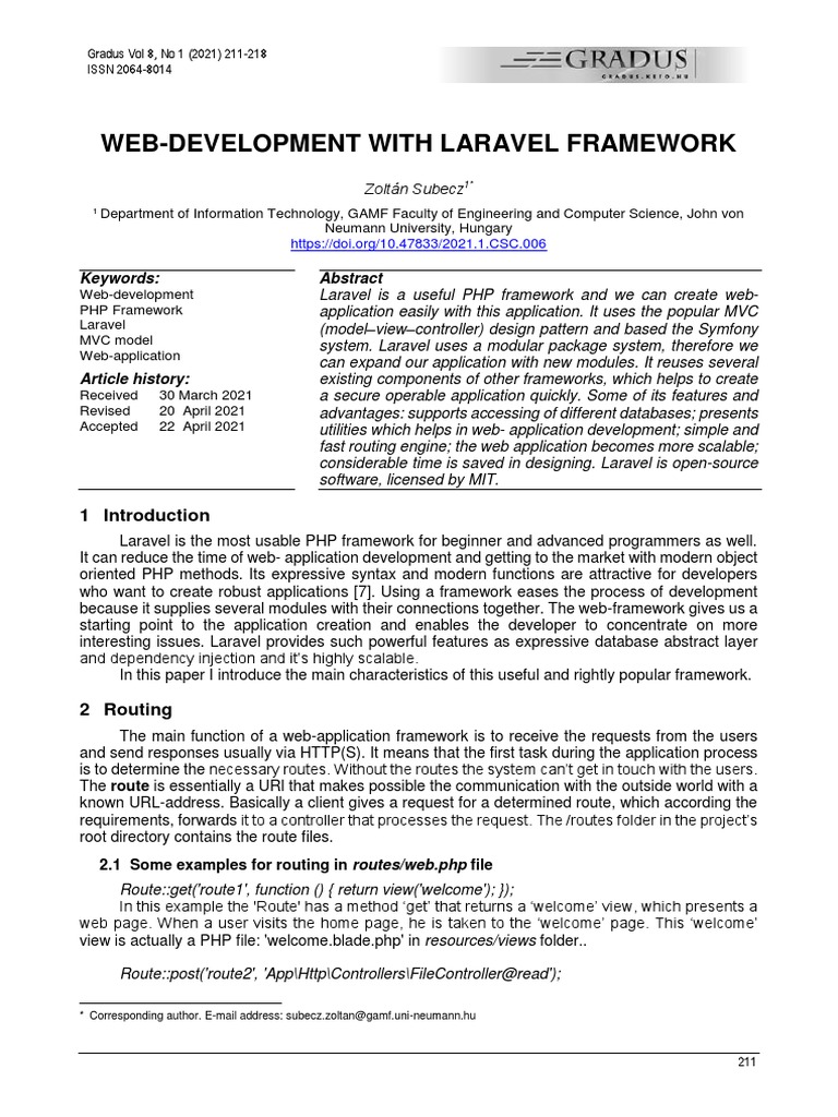 Laravel Application Development 2021 - 1 - CSC - 006 - Subecz | PDF | Representational State ...
