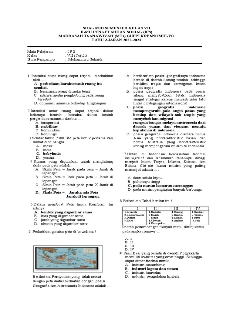 Soal PTS Ips Kelas 7 | PDF