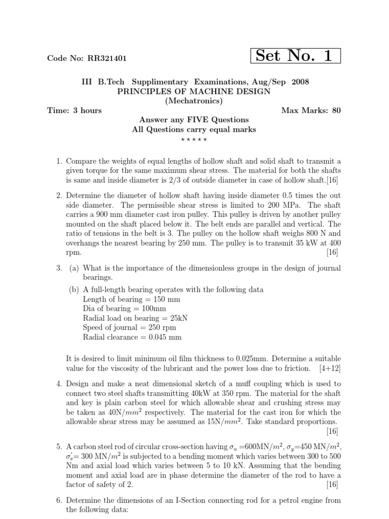 rr321401 Principles of Machine Design | PDF | Bearing (Mechanical ...