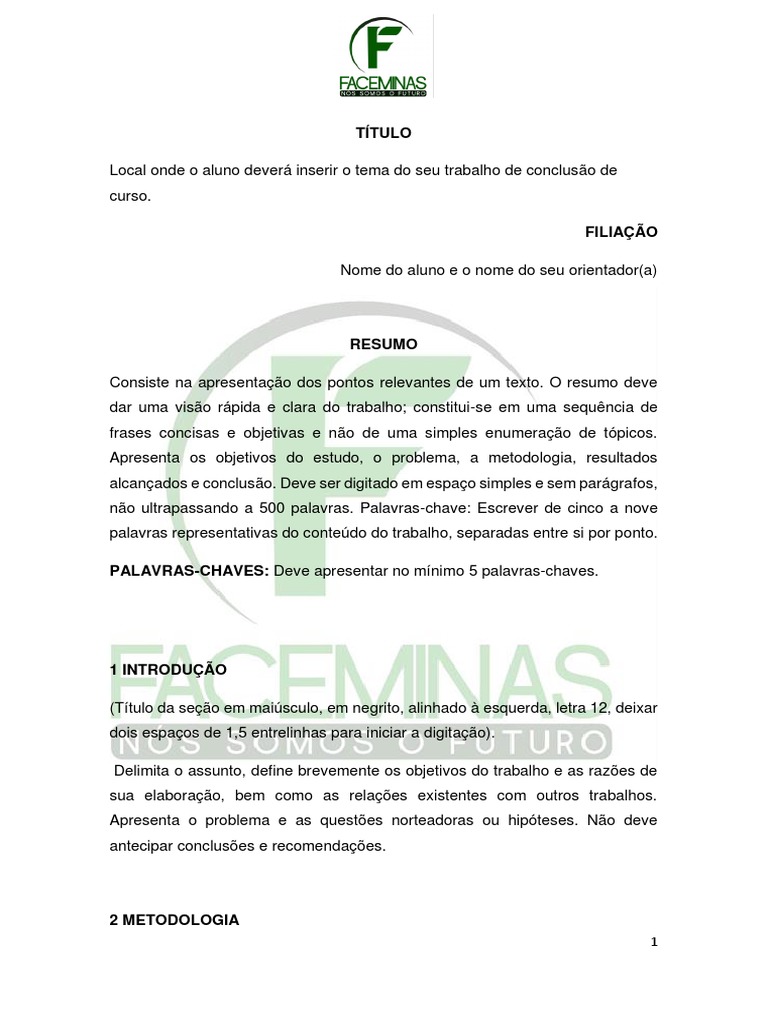 Modelo de TCC At. Faceminas Artigo | PDF | Abstract (resumo)