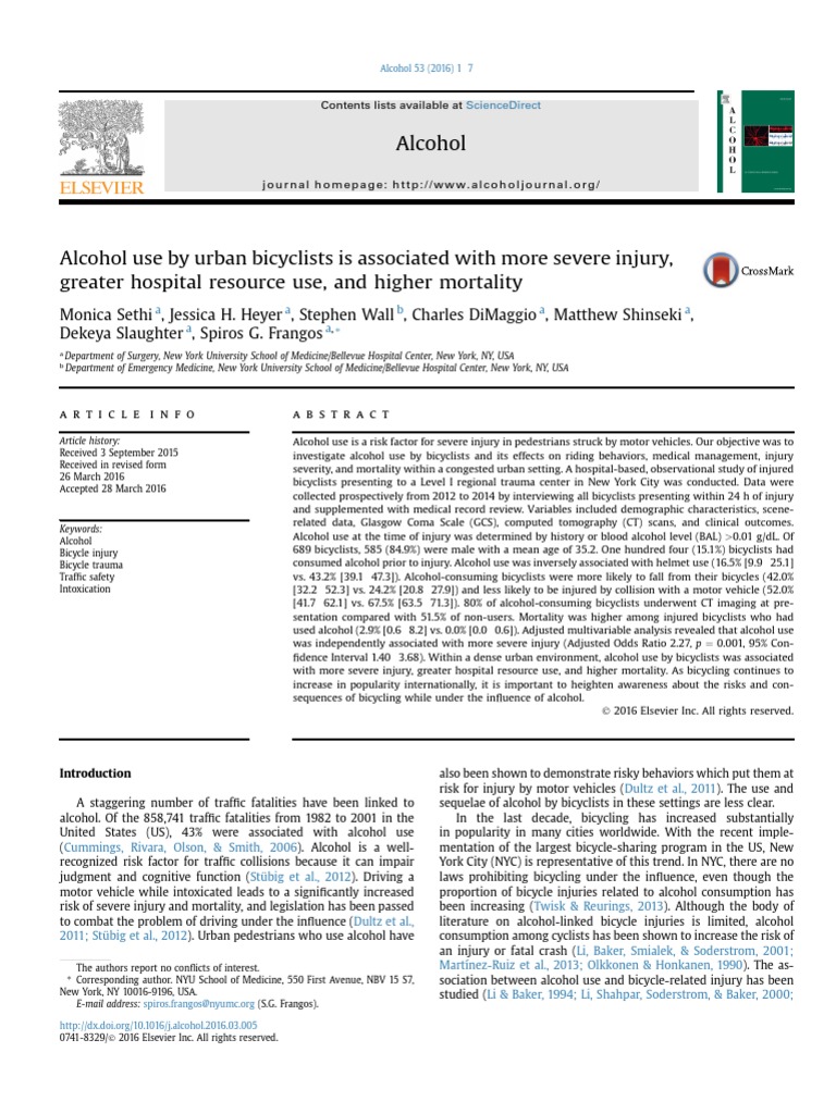 Alcohol Use by Urban Bicyclists Is Associated With More Severe Injury ...