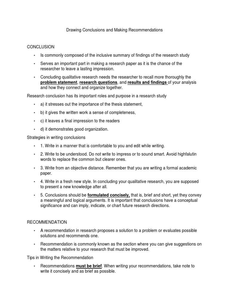 Research - Conclusion, Recommendation and References | PDF