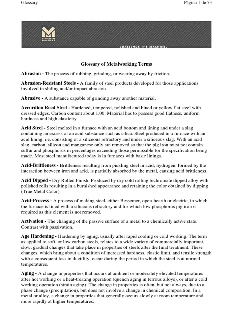 Glossary of Metalworking Terms | PDF | Annealing (Metallurgy) | Steel