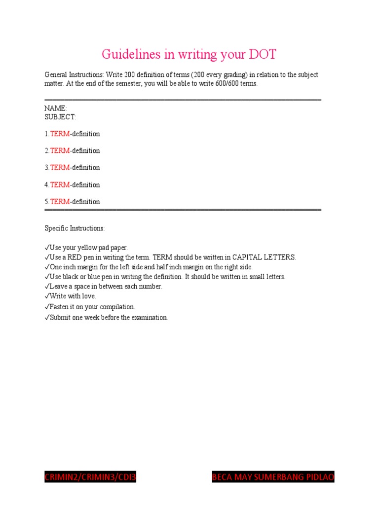 Guidelines in Writing The DOT | PDF | Computers