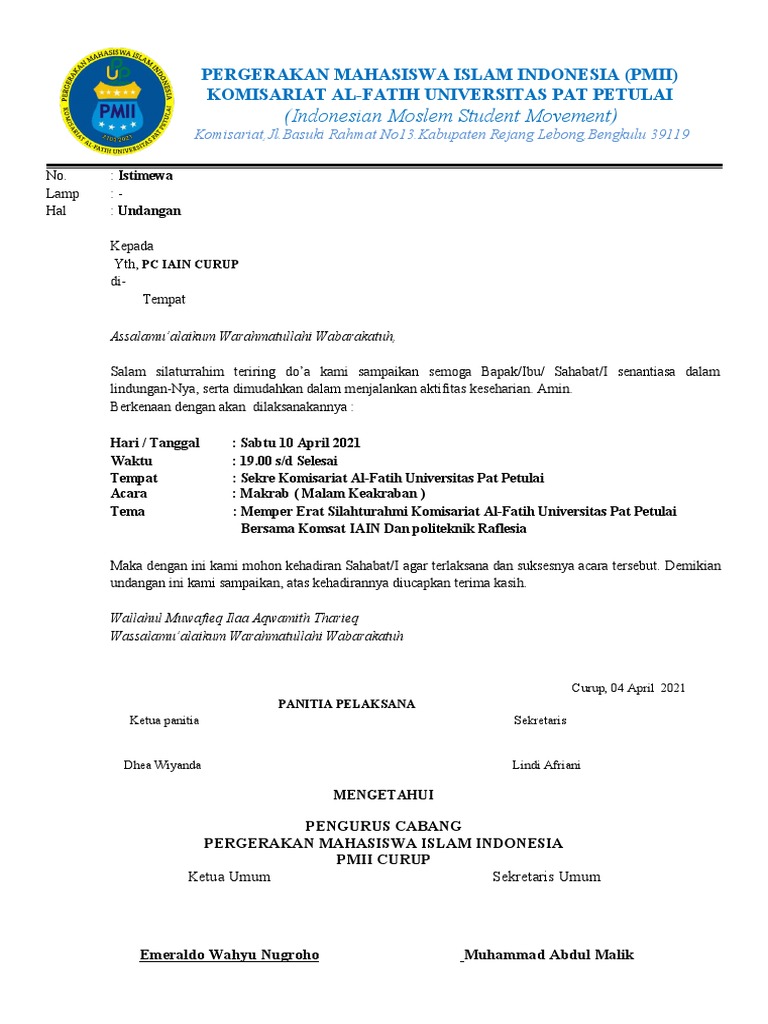 Undangan Makrab PMII Al-Fatih 2021 | PDF | Karier & Perkembangan