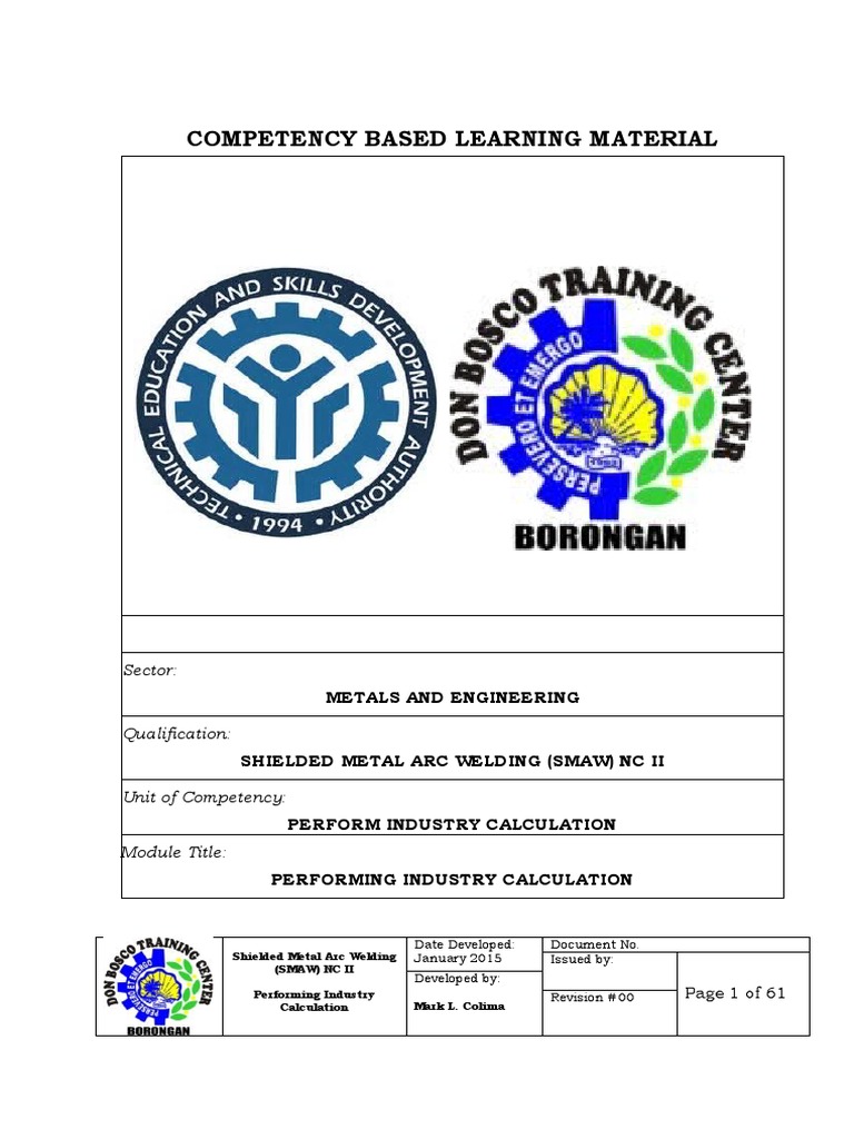 Competency-Based Learning Material for SMAW NC II: Performing Industry Calculation | PDF ...