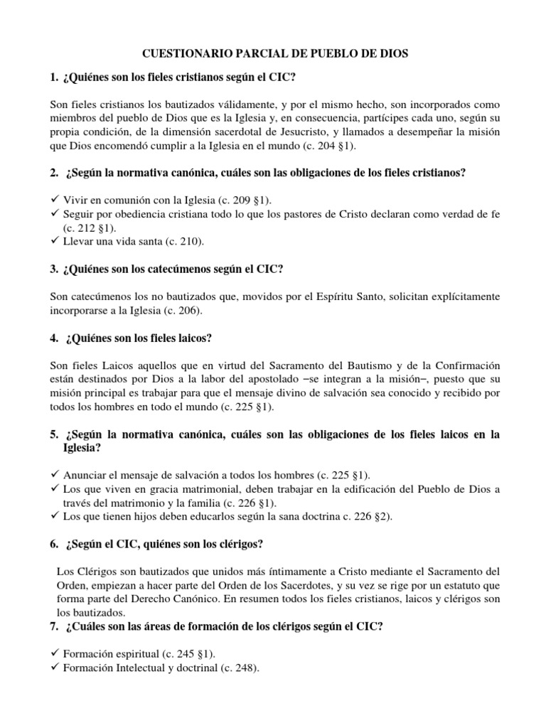 Cuestionario Parcial de Pueblo de Dios | PDF | obispo | Iglesia Católica
