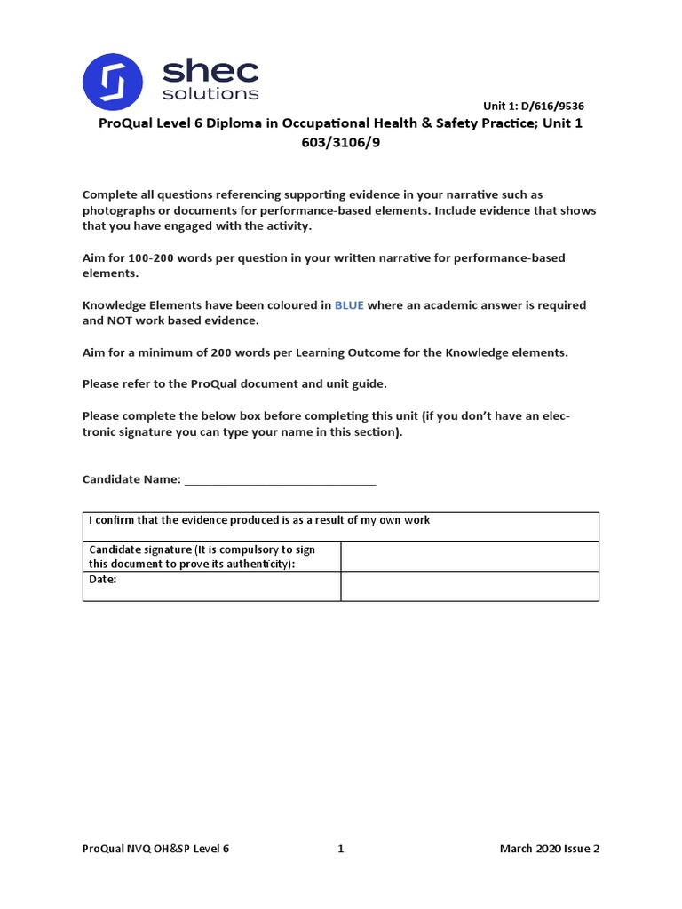 Level 6 NVQ Health & Safety Unit Guide | PDF | Occupational Safety And ...