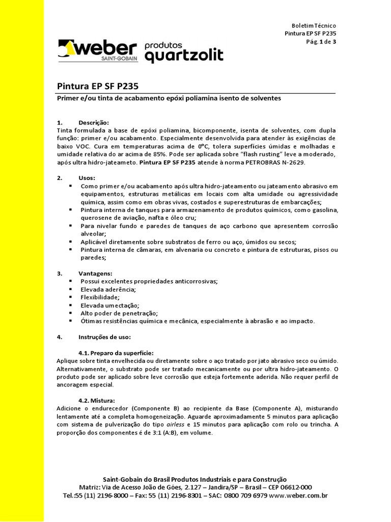 Pintura EP SF P235 (00000005) | PDF | Tinta | Aço