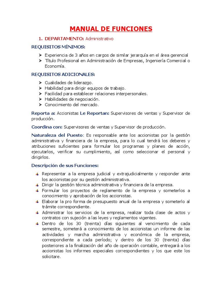 Manual de Funciones | PDF | Contabilidad | Business