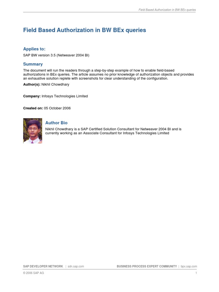 BW Authorization Thru Auth Variables | PDF | Information Retrieval ...