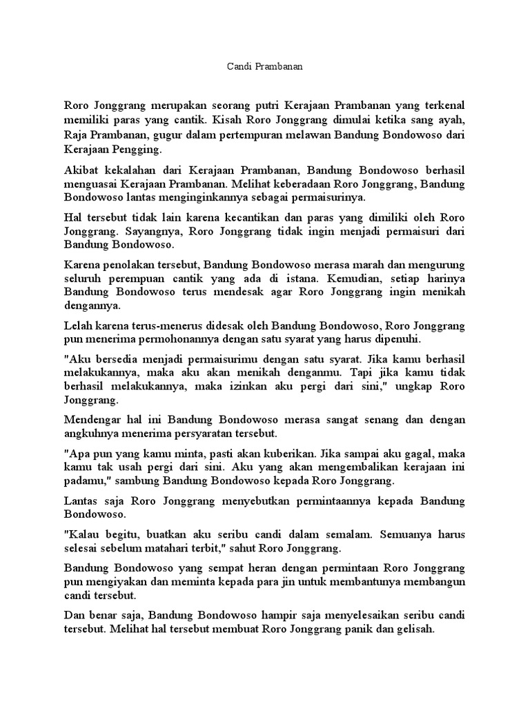 Legenda Roro Jonggrang dan Candi Prambanan | PDF