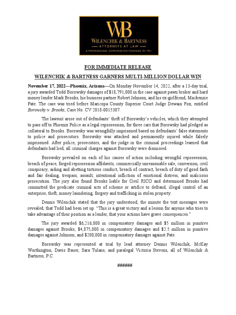 Multi-Million Dollar Judgment For Todd Borowsky Against Mark Brooks ...