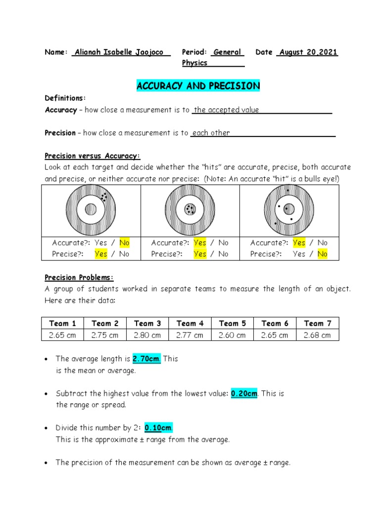 Accuracy and Precision | PDF