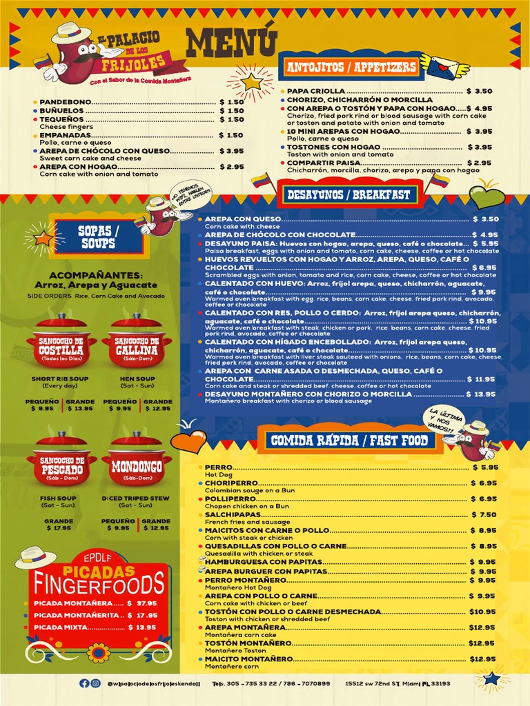 El Palacio de Los Frijoles - CARTA MENU - 2022 - TIRO X 10 Unds | PDF