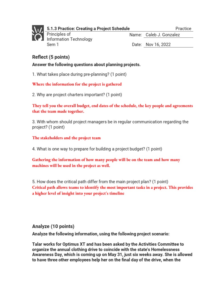 5.1.3 Practice - Creating A Project Schedule (Practice) | PDF | Business