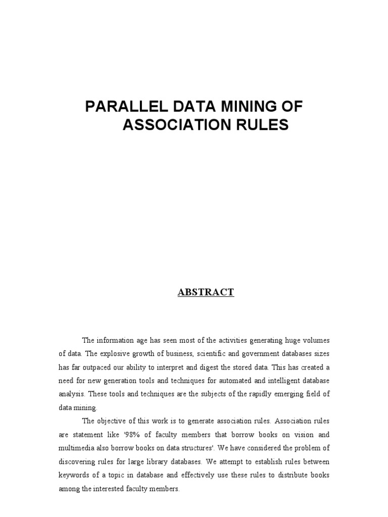 Parallel Data Mining Of Association Rules Pdf Data Mining Parallel Computing