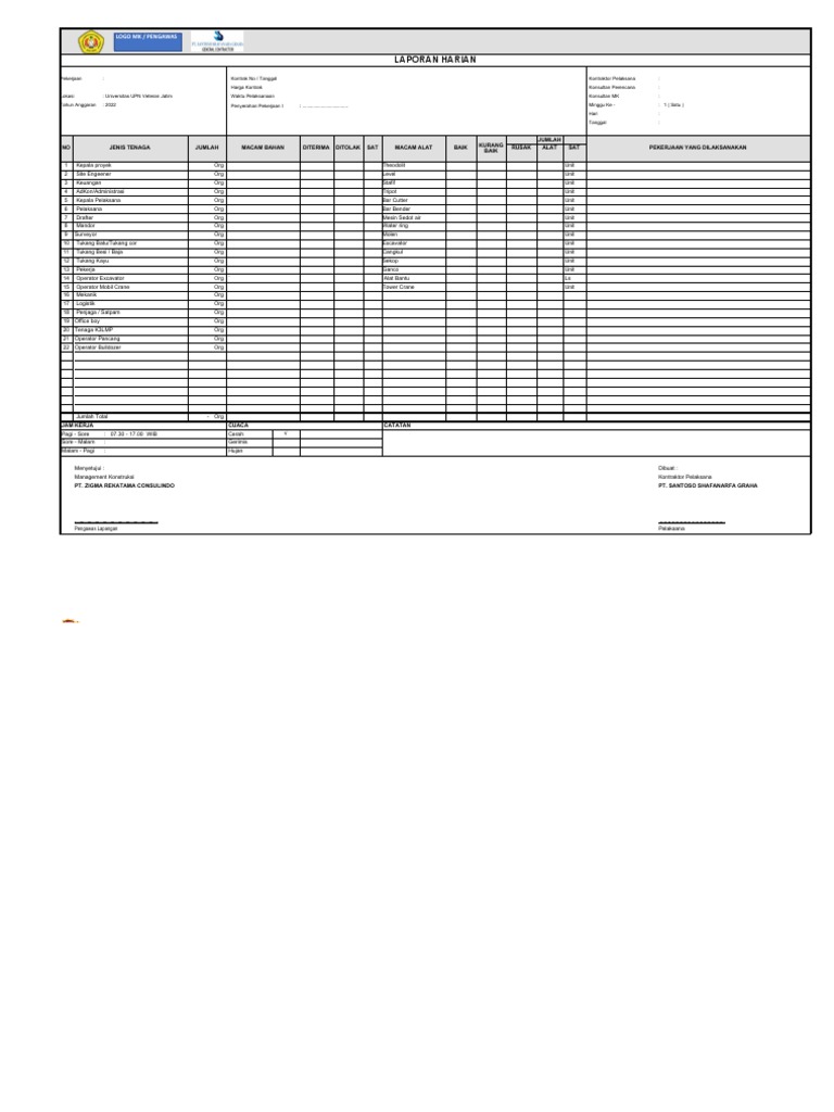 Format Laporan Harian | PDF