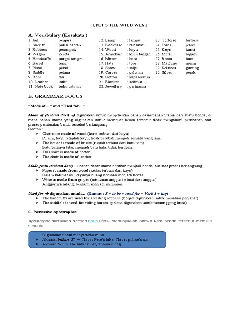 UNIT 5 THE WILD WEST Grade 5 | PDF