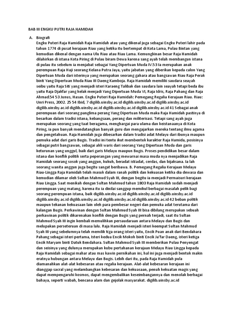 Biografi Engku Putri Raja Hamidah | PDF | Perjalanan | Sejarah