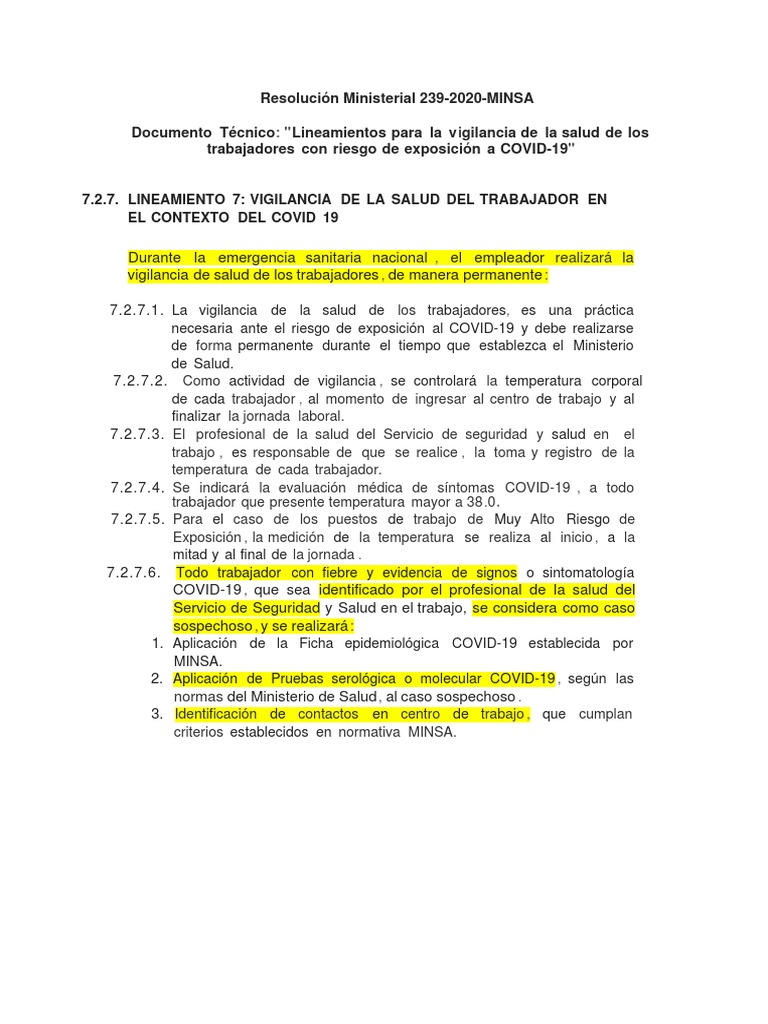 Lineamiento 7 - RM 239-2020-Minsa | PDF | Salud pública | Especialidades Medicas